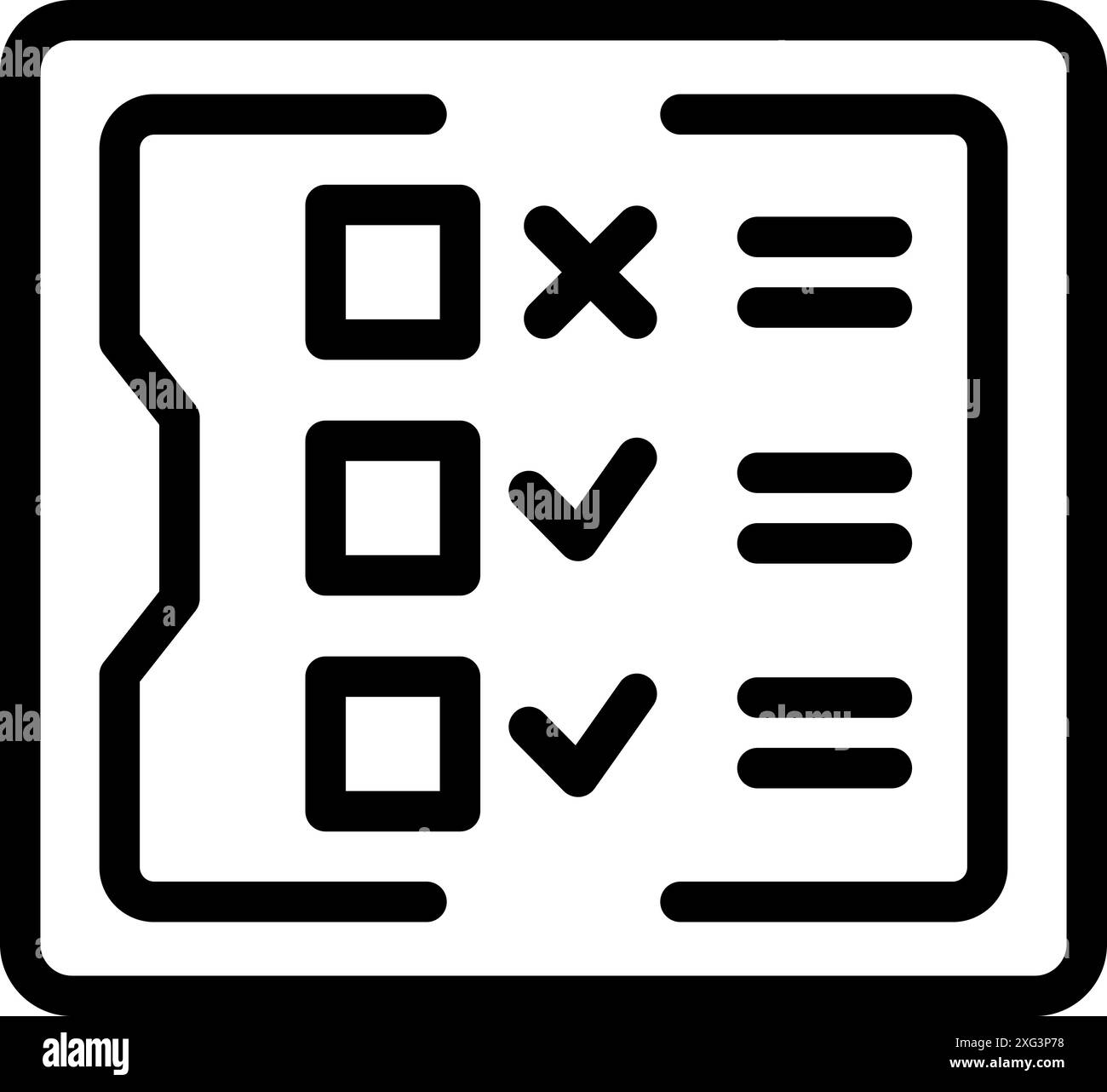 Simple black and white icon of a survey form being filled out, with ...