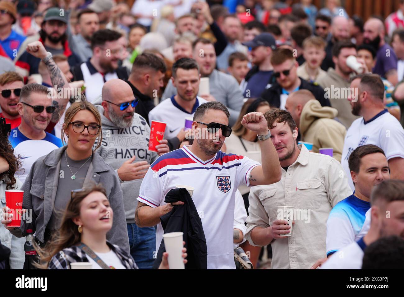 England fans at Millennium Square in Leeds before a screening of the ...