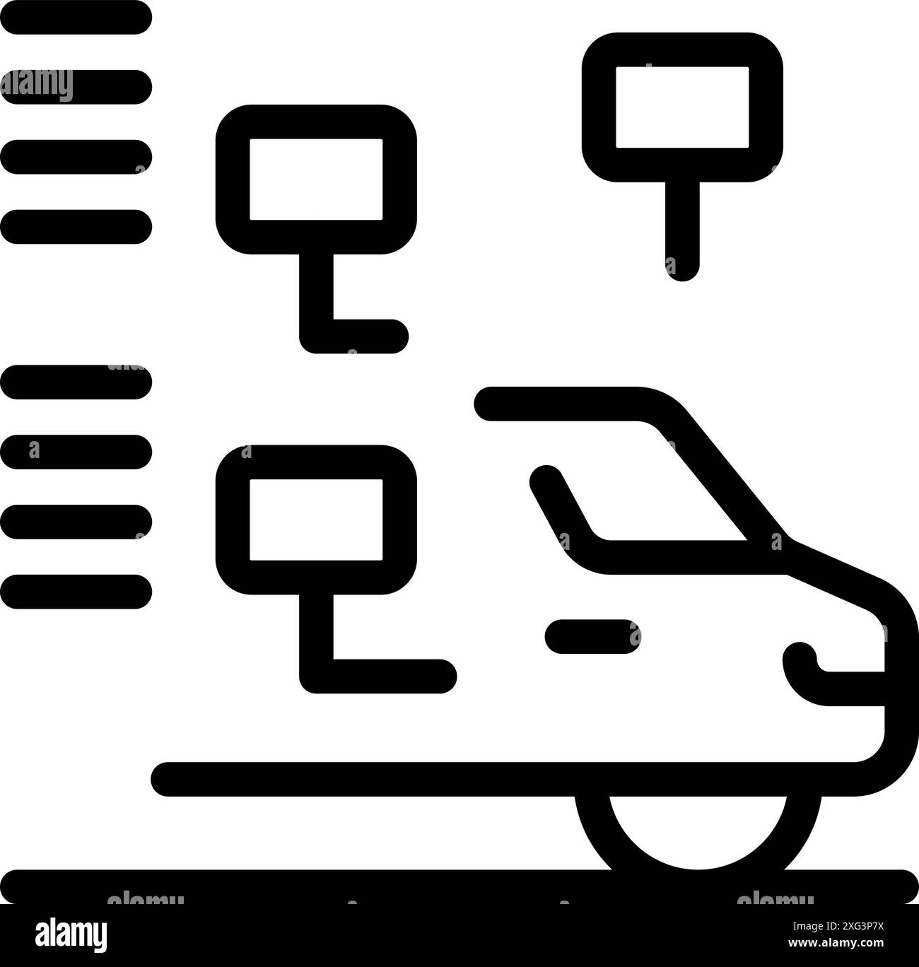 Line art icon of an autonomous vehicle driving on a road and detecting road signs Stock Vector ...