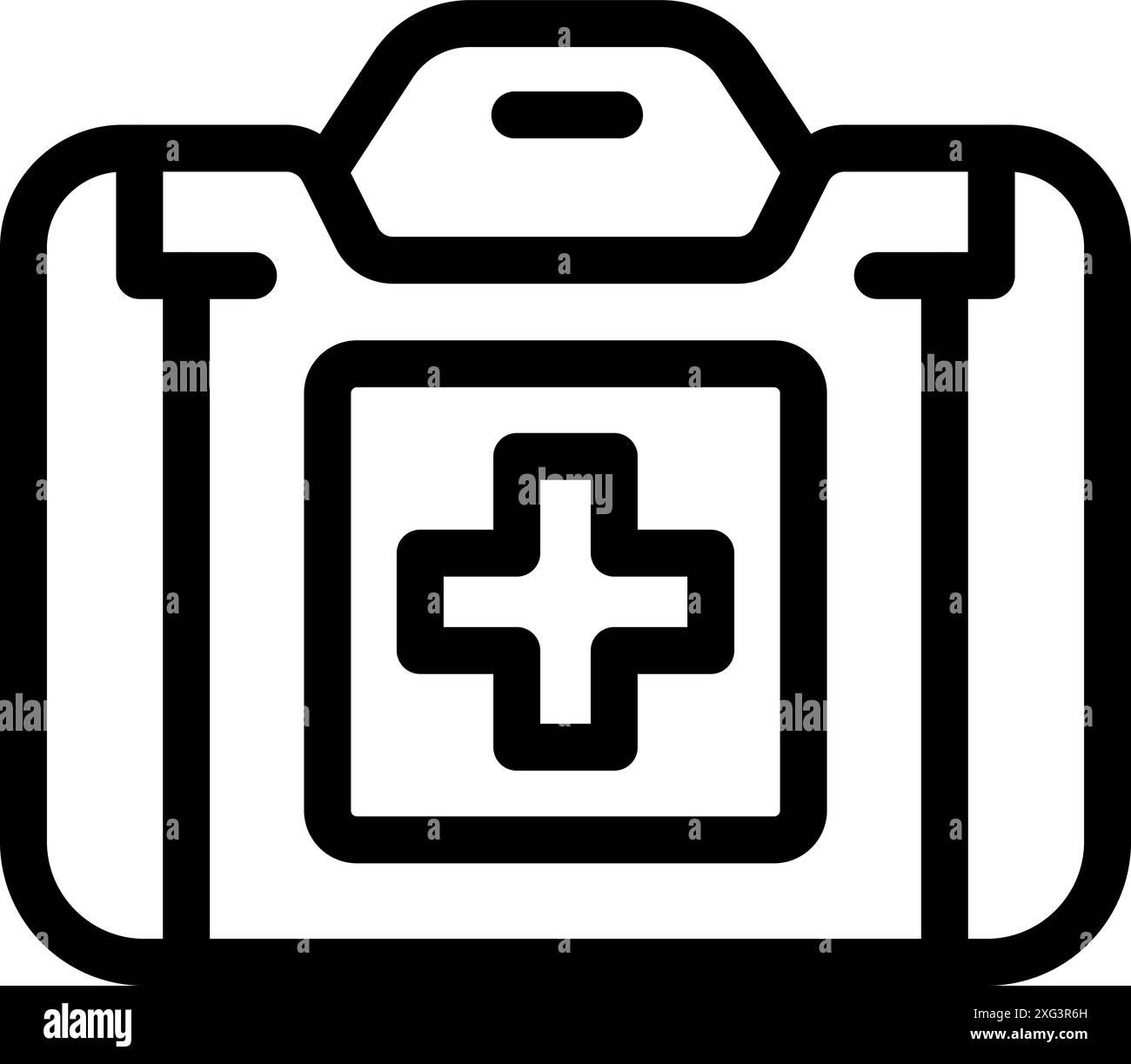 Simple black and white icon representing a first aid kit, useful for ...