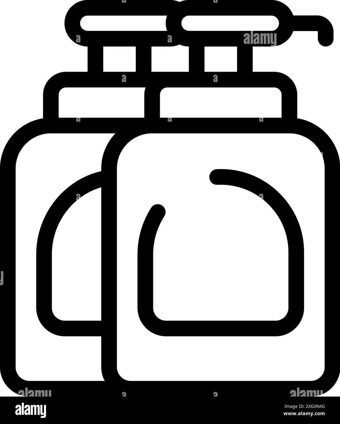 Simple outline icon of two soap dispensers for hand washing, promoting ...