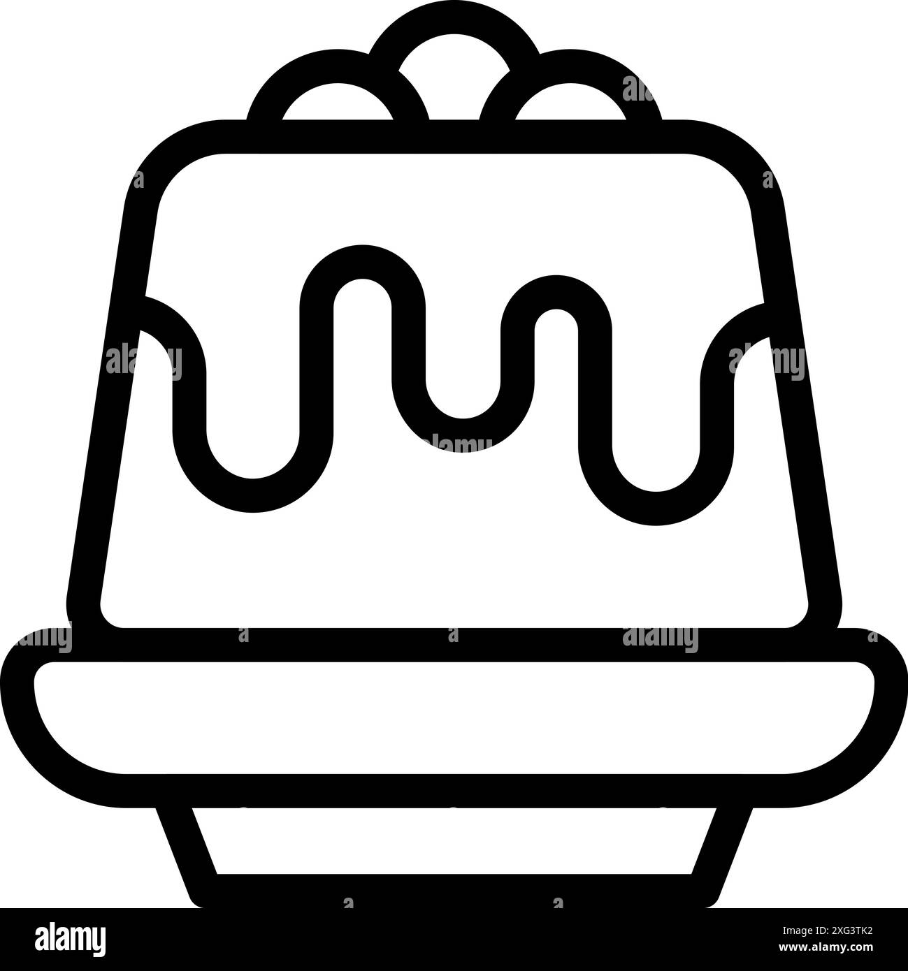 Simple line art icon of a pudding dessert covered in chocolate sauce ...