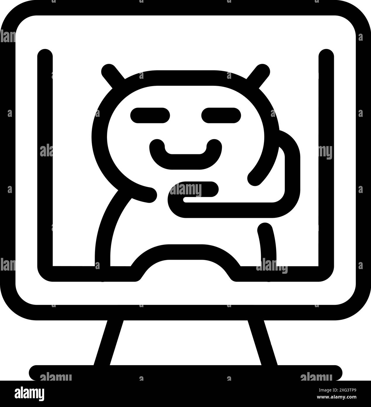 Cartoon android mascot waving from a computer screen, expressing ...