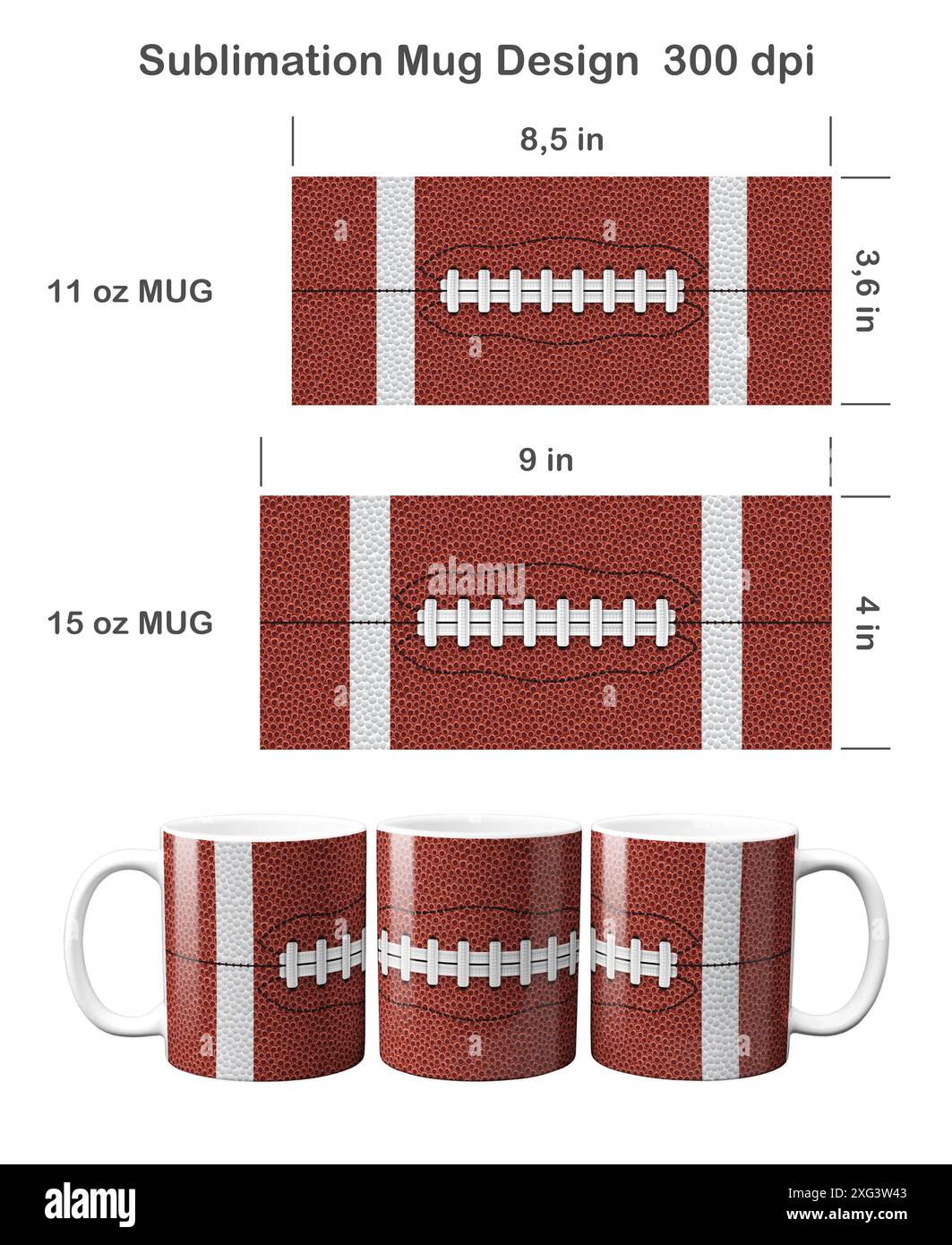 Football pattern for sublimation 11 oz and 15 oz coffee mug ...
