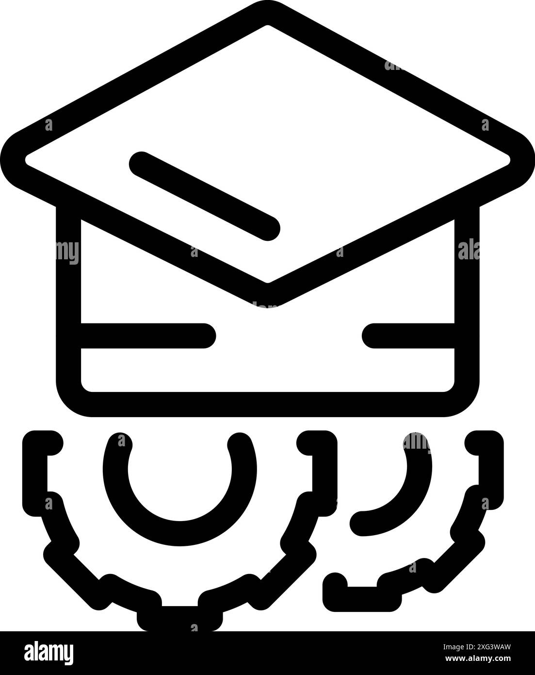 Graduation hat is positioned above rotating gears, symbolizing the ...