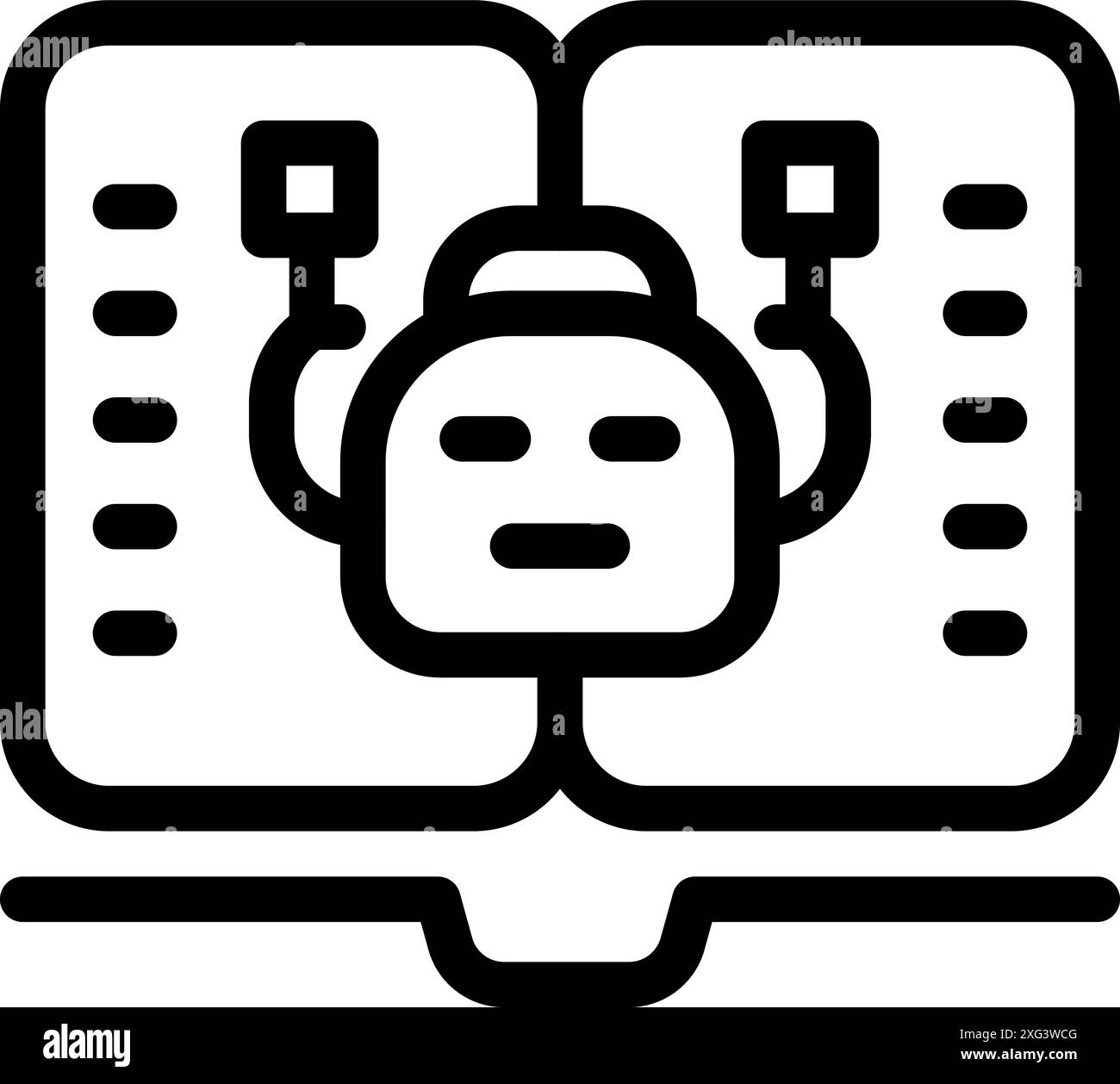 Black outline icon of a robot holding two plugs over an open book ...
