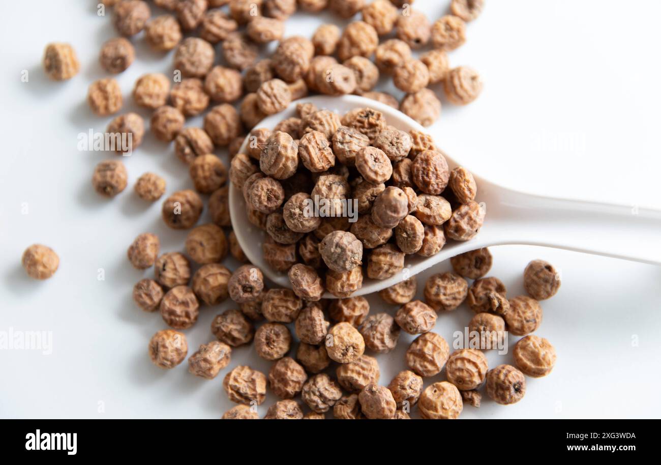 healthy nutrition natural superfoods dried tiger nuts on white ...