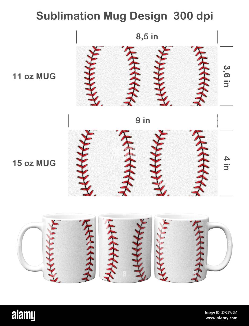 Baseball pattern for sublimation 11 oz and 15 oz coffee mug ...