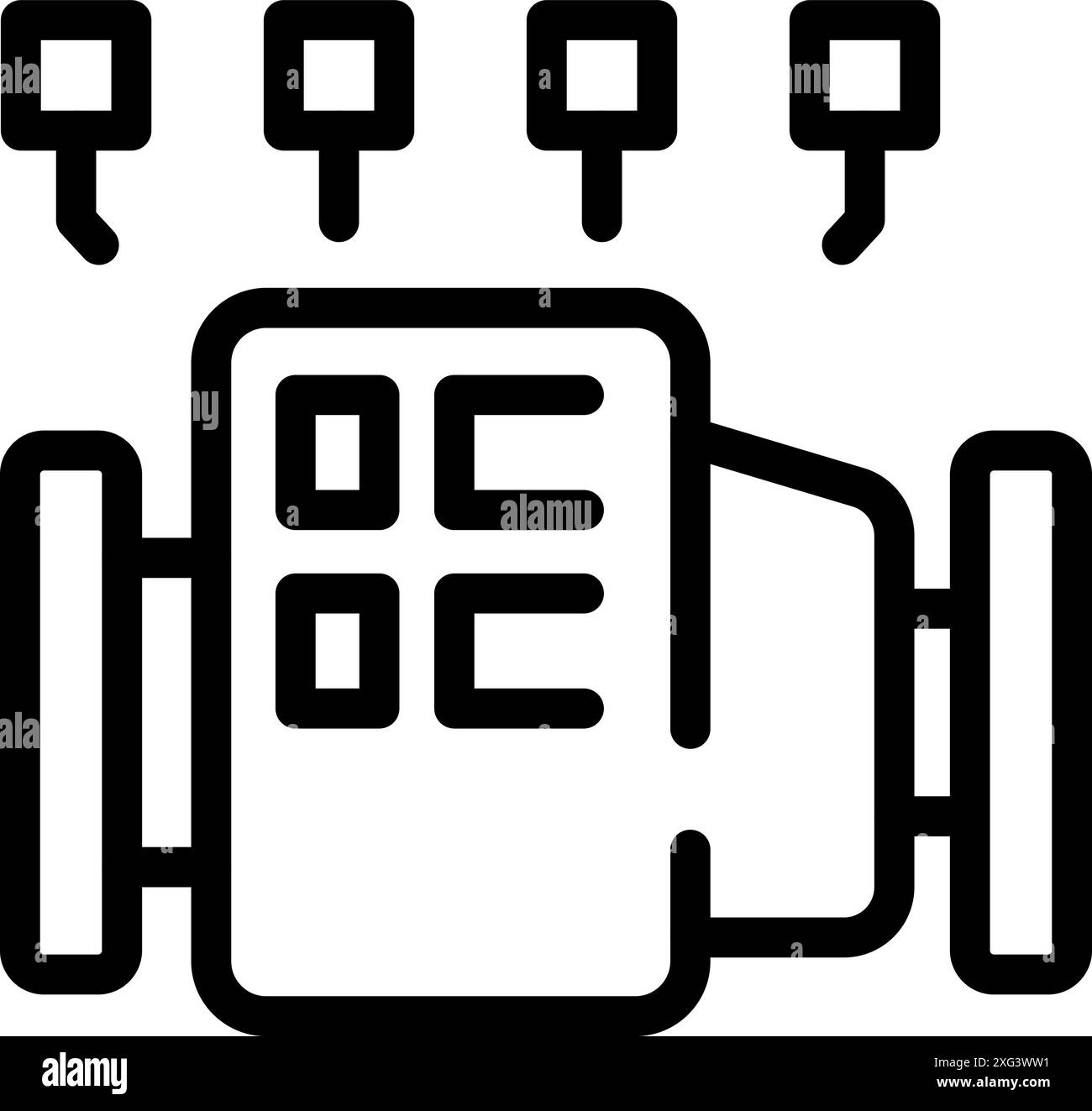 Black outline icon representing a data processing unit receiving information signals ...