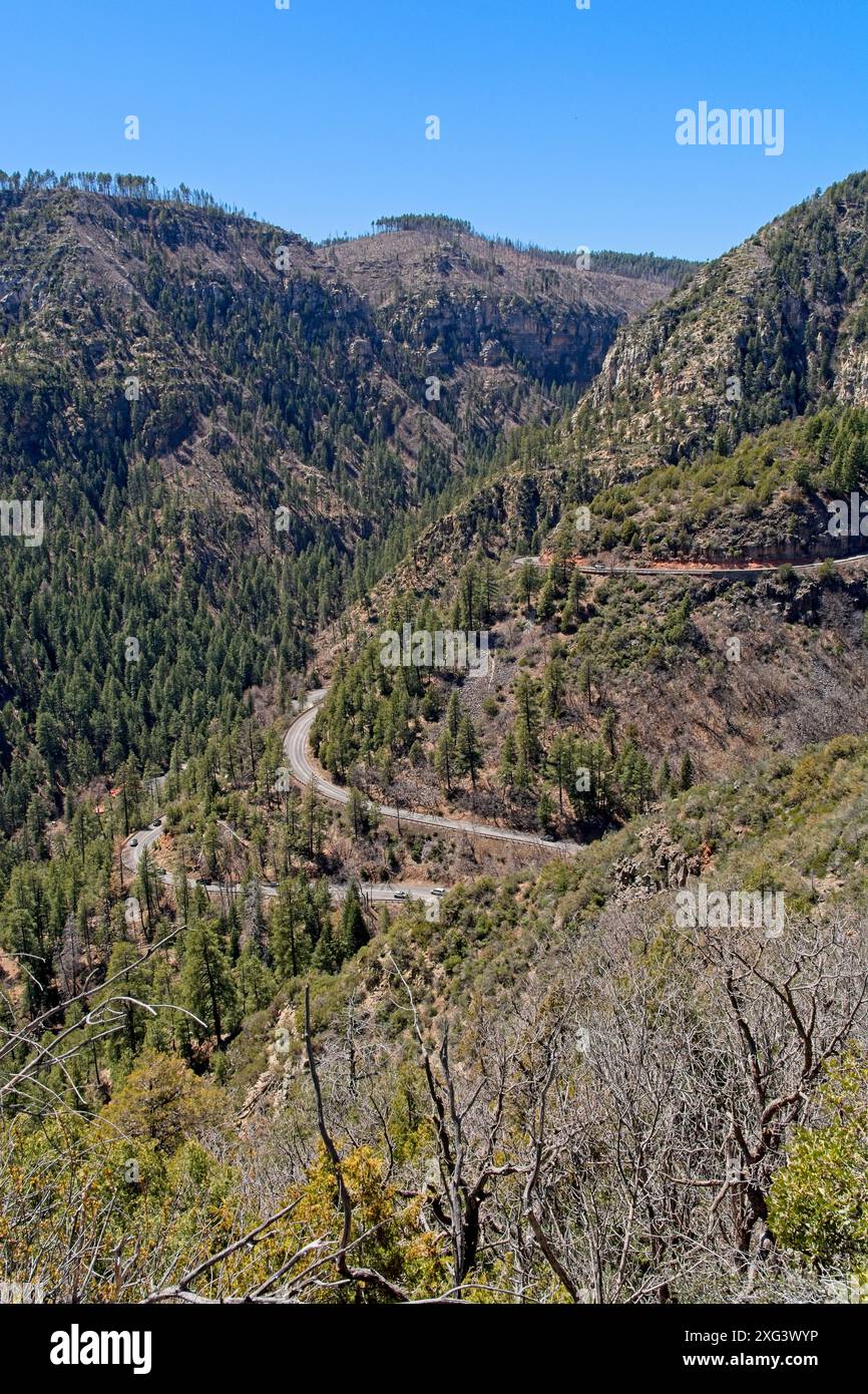 Switchback road climbing face of oak creek canyon Stock Photo - Alamy