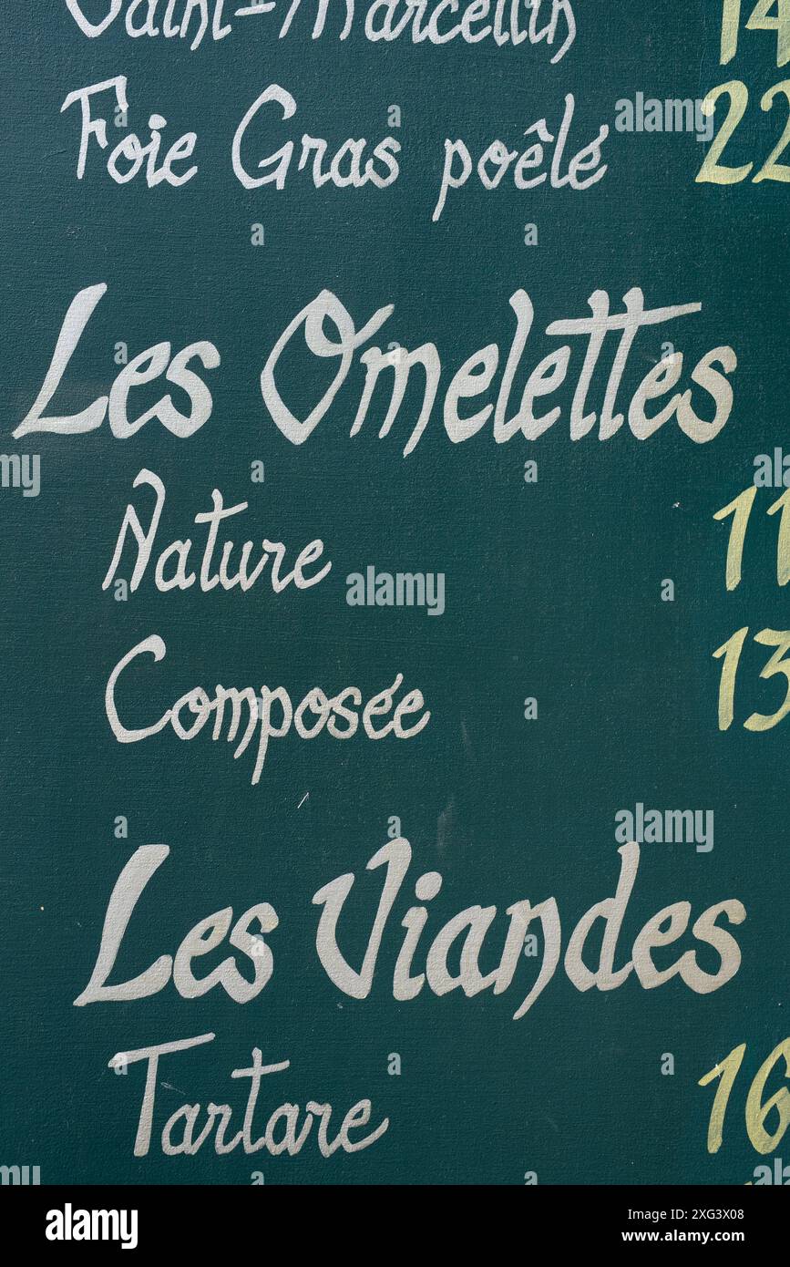 Detail of a handwritten menu in a bistro in Grenoble, France Stock ...