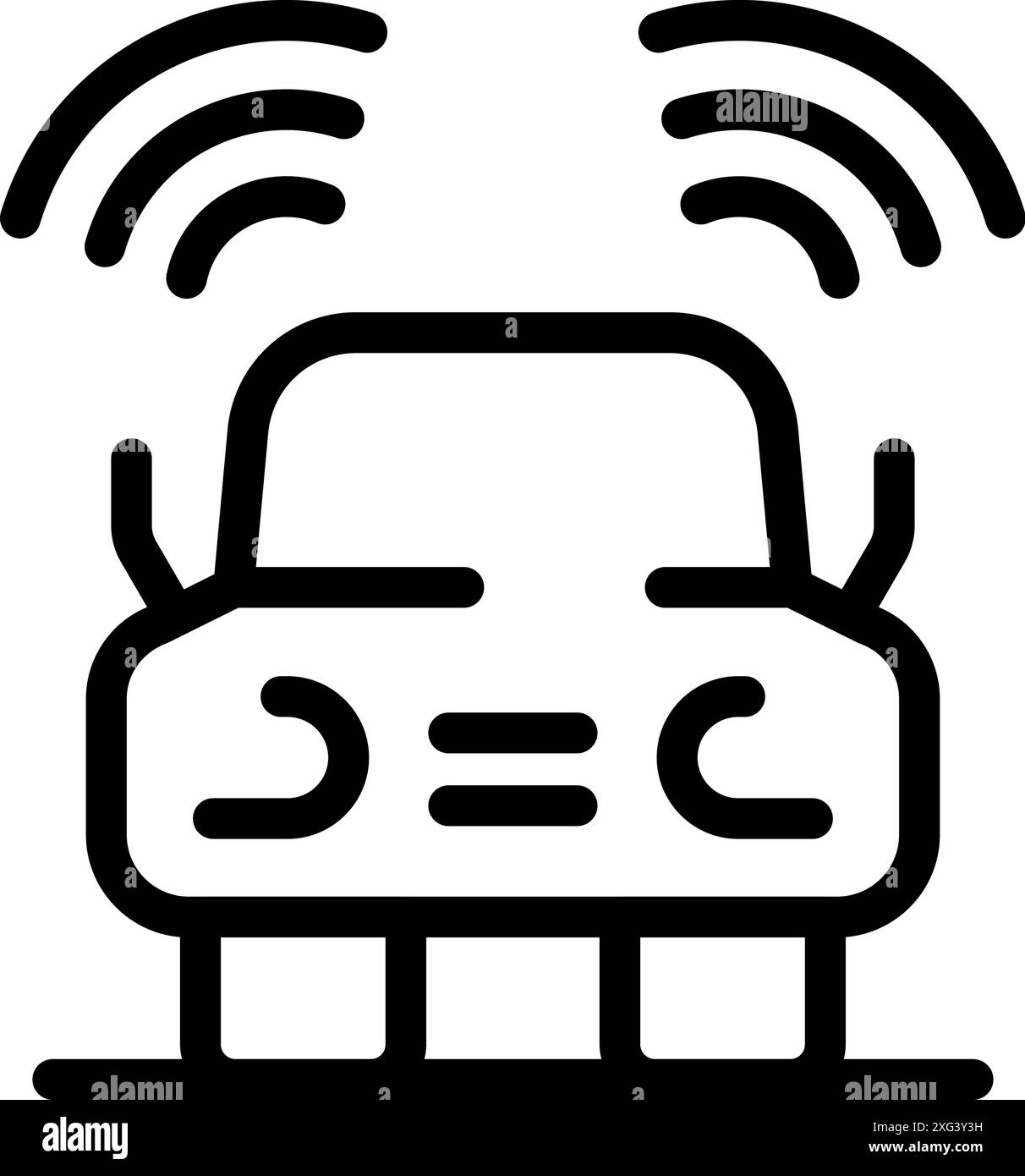 Line icon of a smart car sending and receiving signals, representing ...