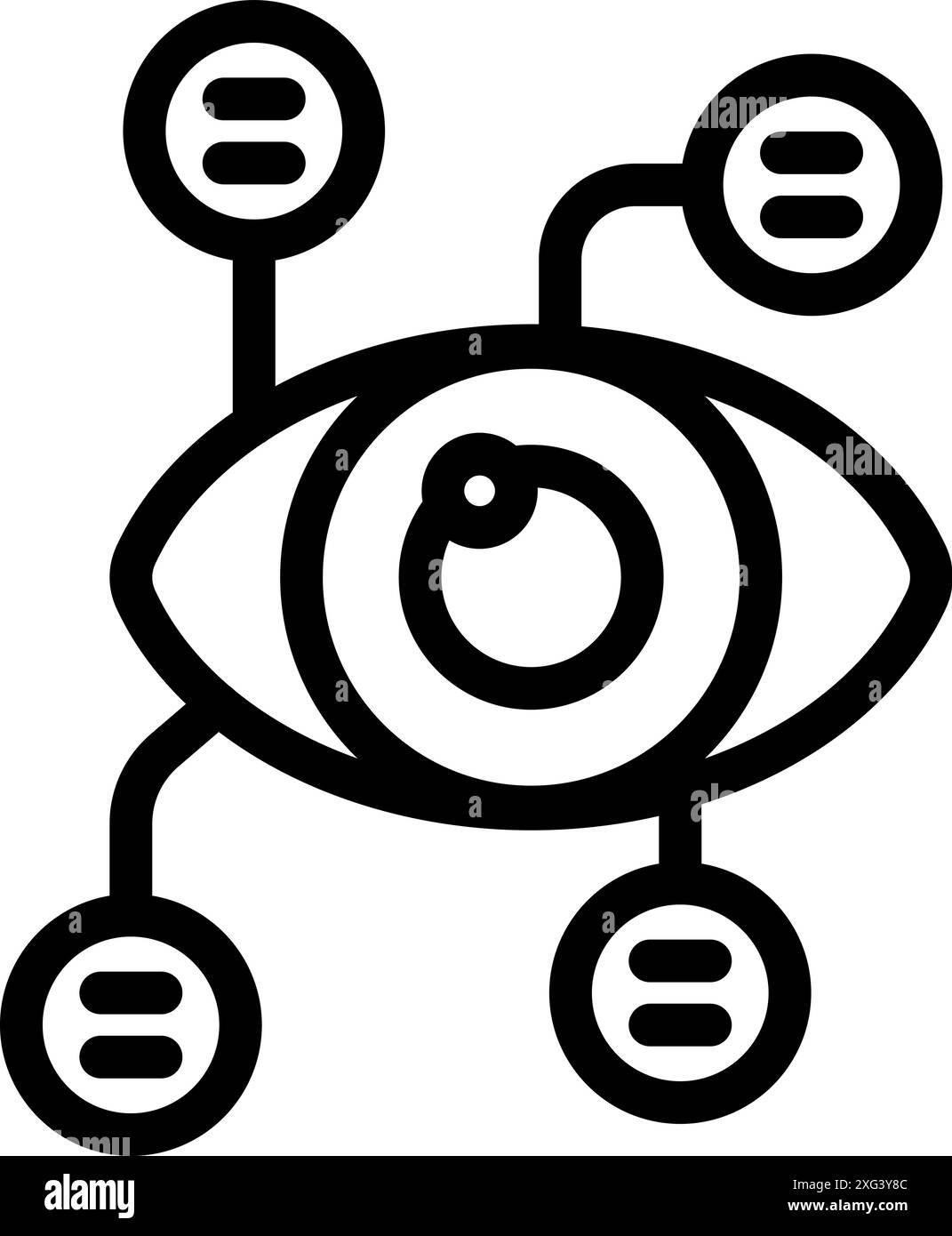 Black and white icon of an eye connected to data points, representing ... Black and white icon of an eye connected to data points, representing ...
