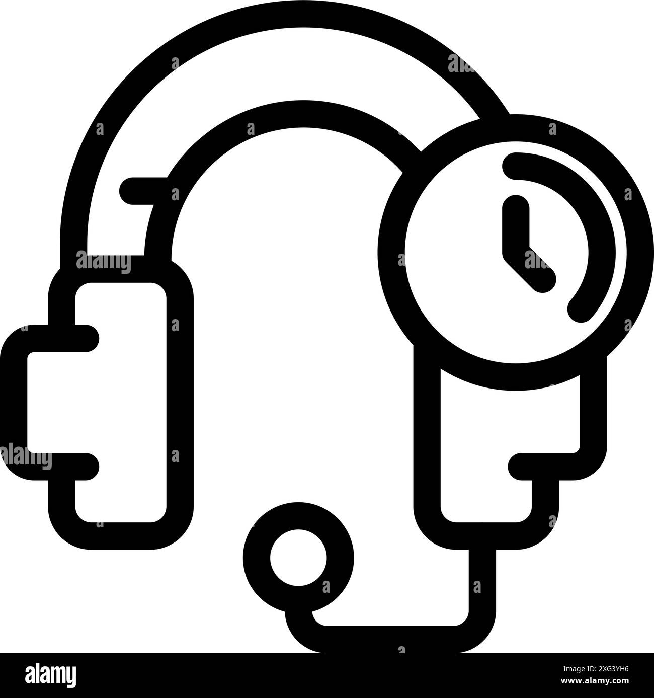 Line art icon of a headset with a clock, depicting time dedicated to ...