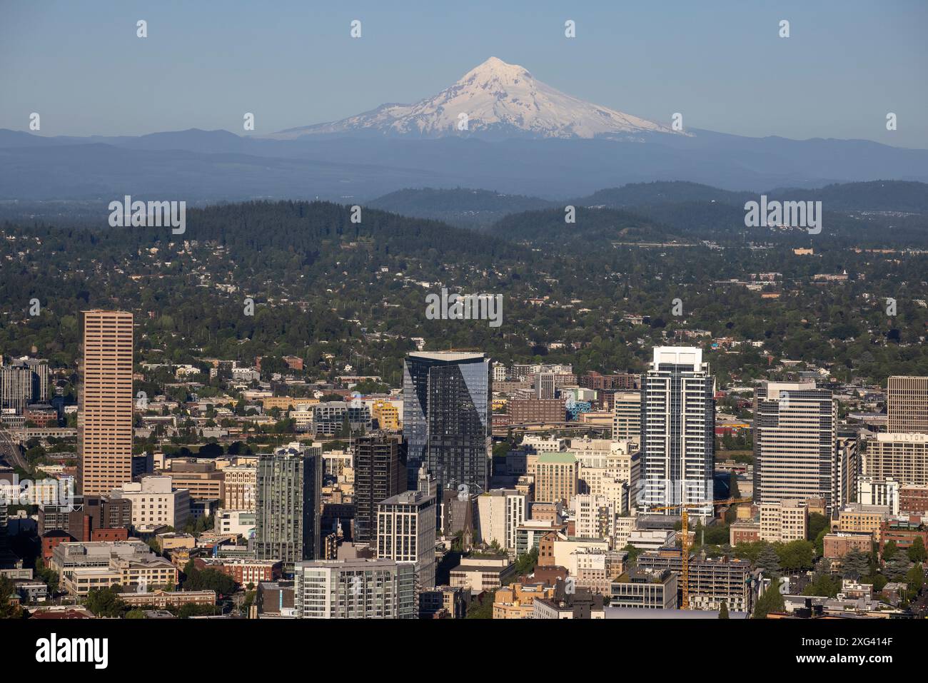 Portland Oregon downtown with Mt. Hood from the Pittock Mansion ...