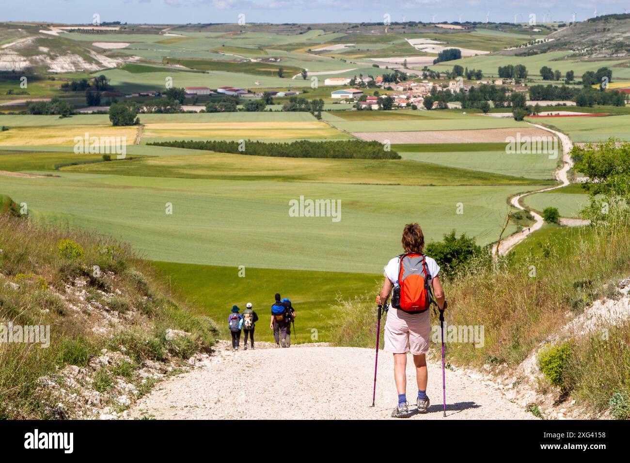 Pilgrims walking the Camino de Santiago the way of St James pilgrimage ...