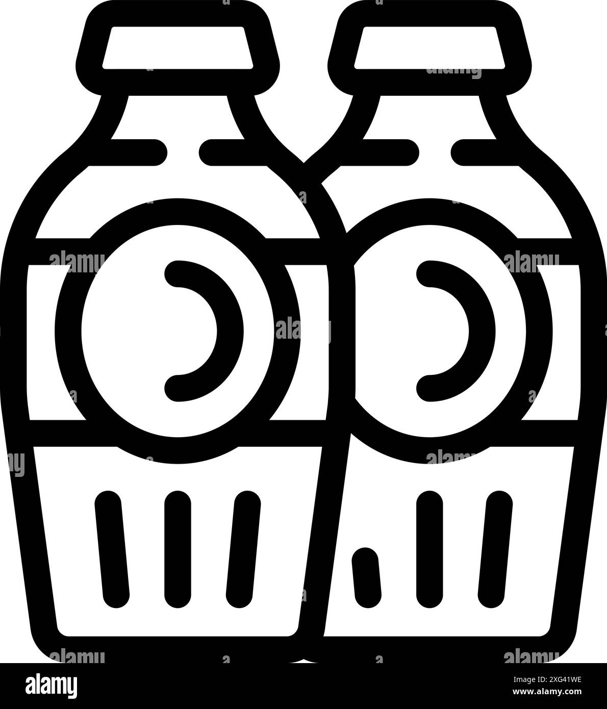 Simple icon of two bottles of juice with a round label, isolated on a ...