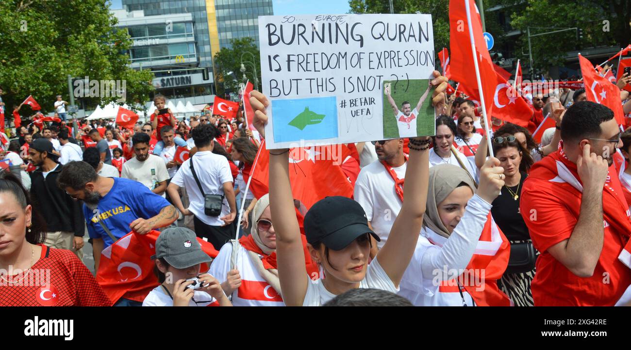 Berlin, Germany - July 6, 2024 - Turkey football fans at Kurfürstendamm ...