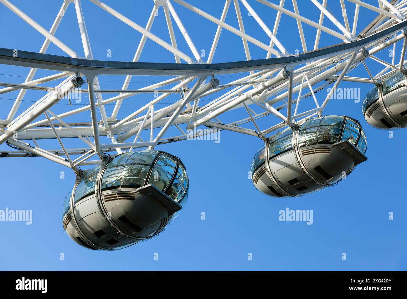 UK, England, London, The London Eye (Millennium Wheel) showing detail ...