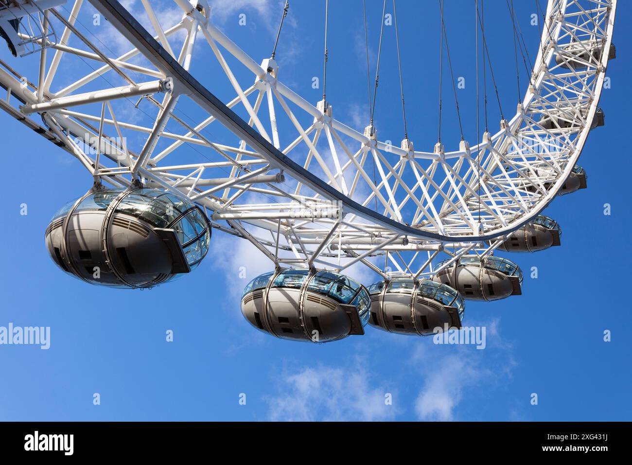 UK, England, London, The London Eye (Millennium Wheel) showing detail ...