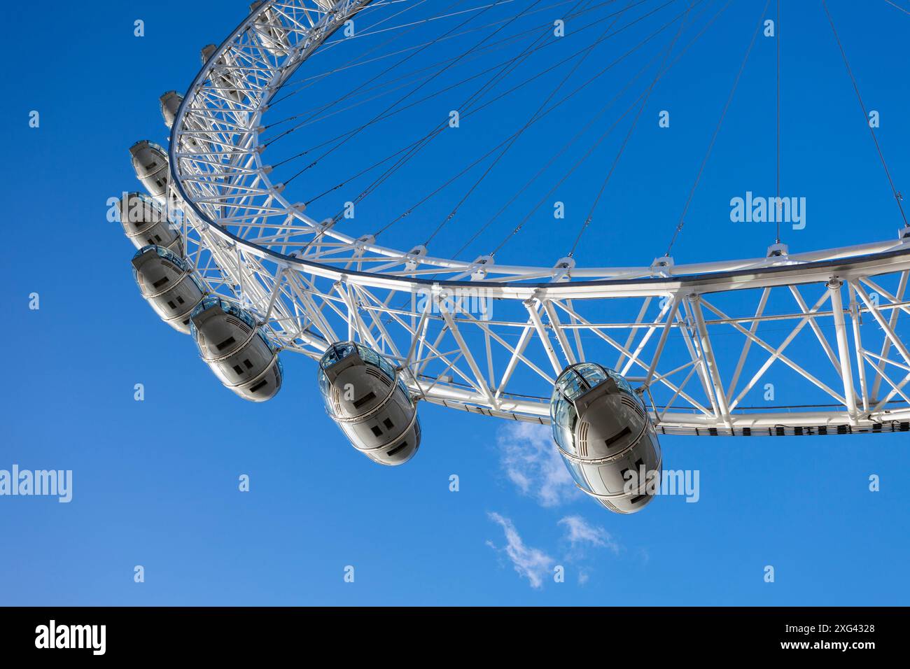 UK, England, London, The London Eye (Millennium Wheel) showing detail ...