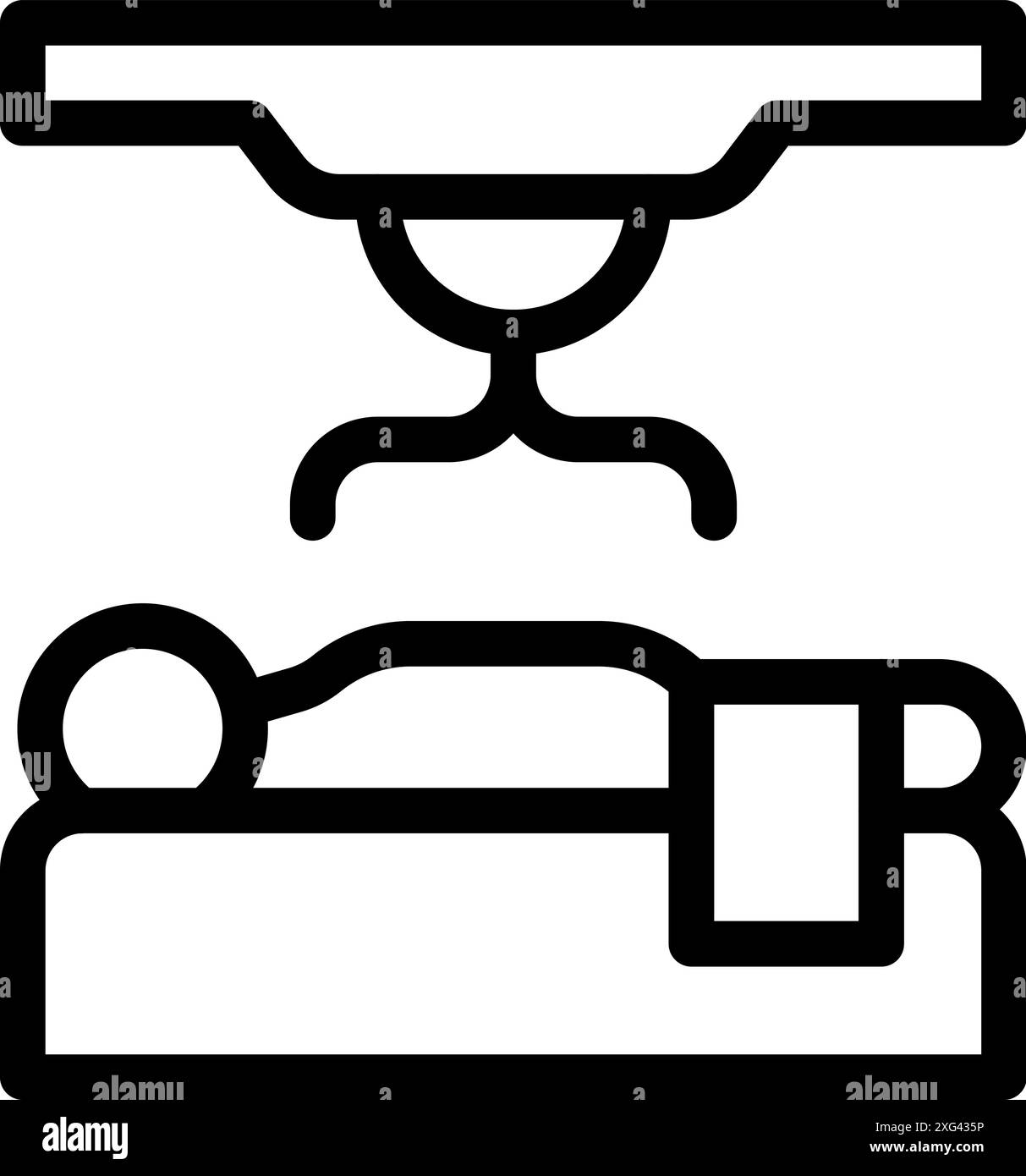 Simple bold outline icon representing a patient lying in a hospital bed ...