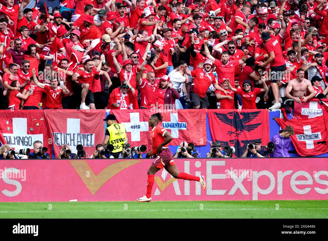 Switzerland's Breel Embolo celebrates his side's opening goal during a ...