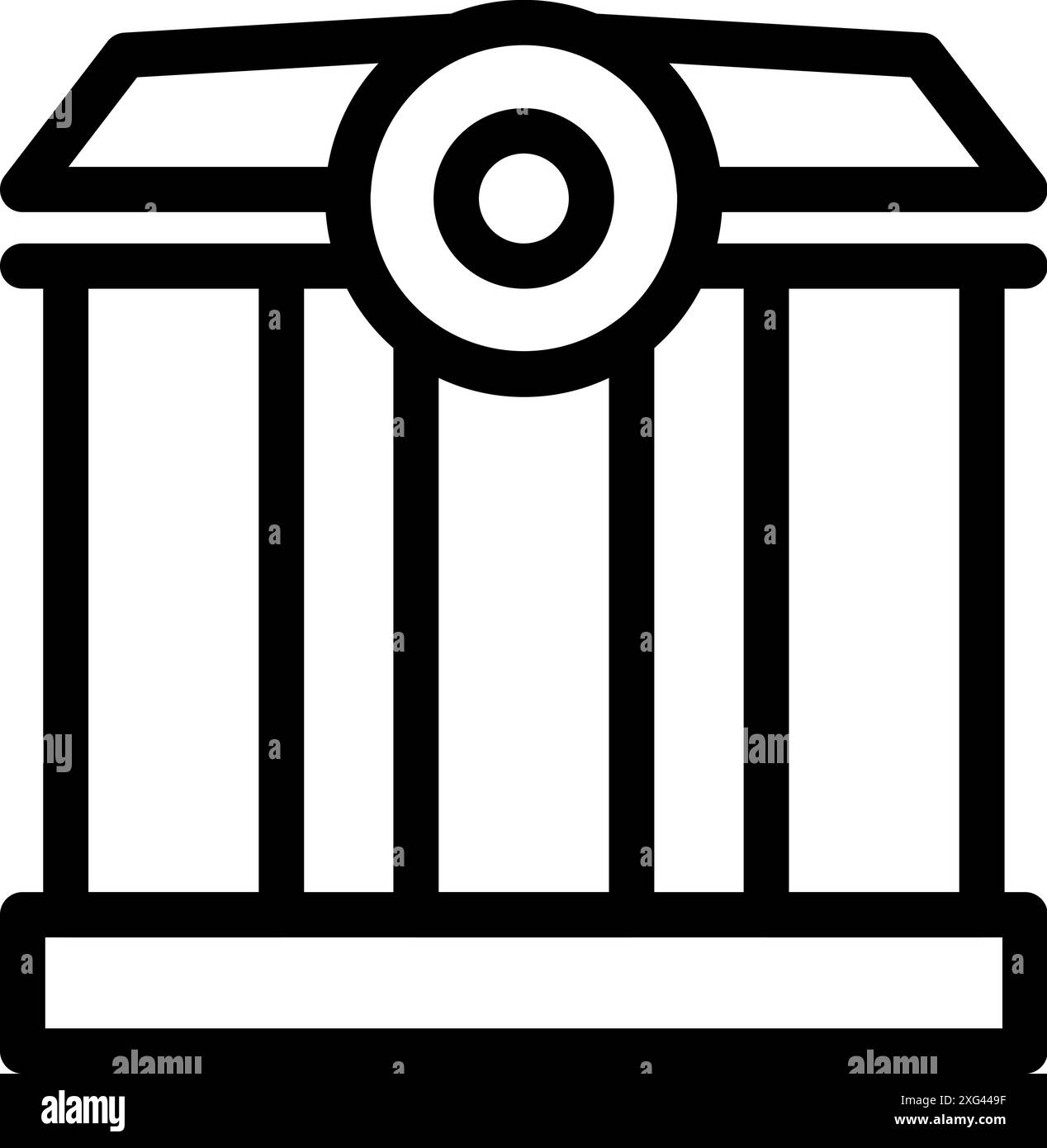 Simple black and white icon of a bank building with pillars and a round ...