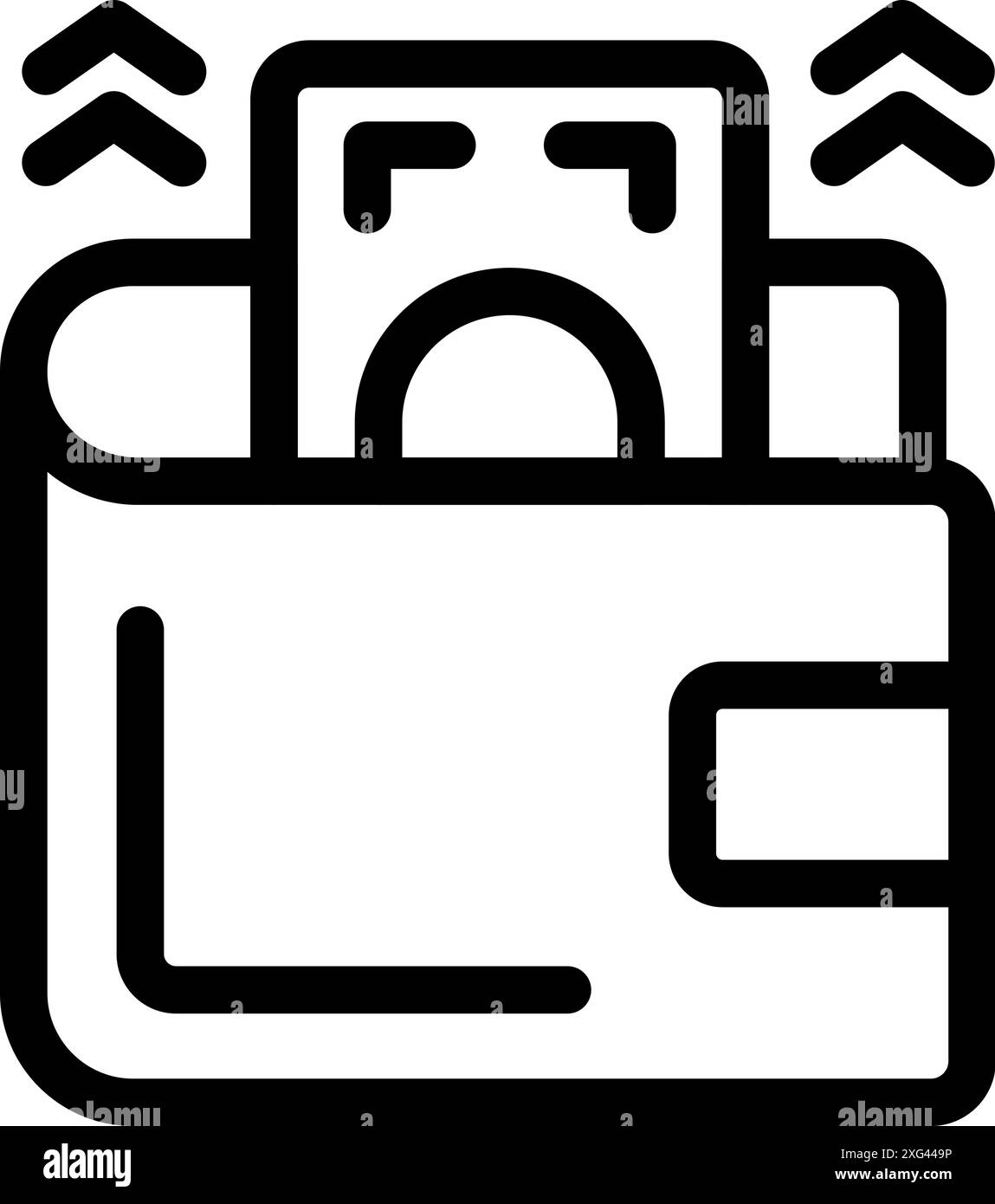 Line icon of a wallet with an up arrow, representing increasing value ...