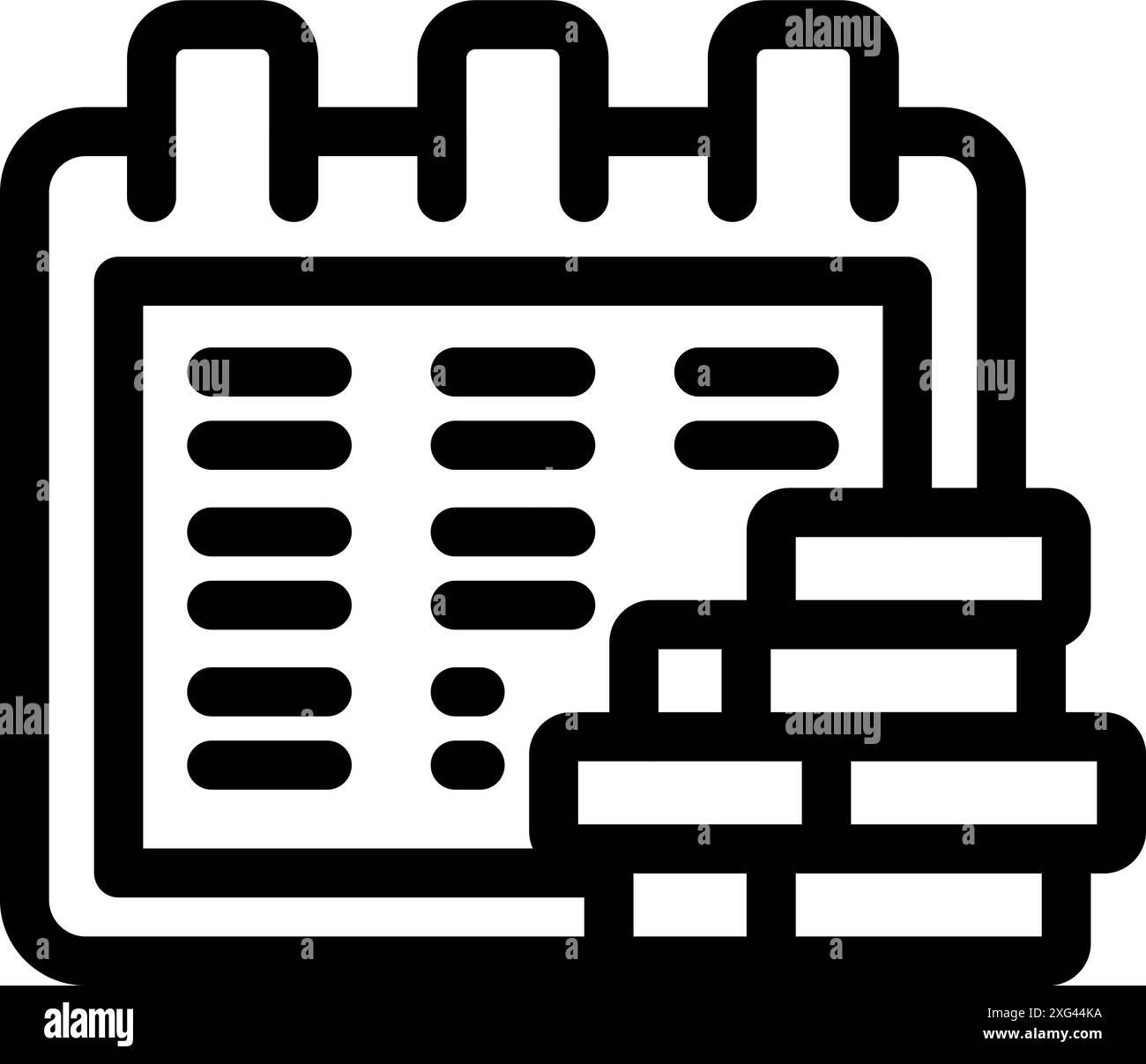 Line art icon of a calendar with a stack of coins, representing growing ...