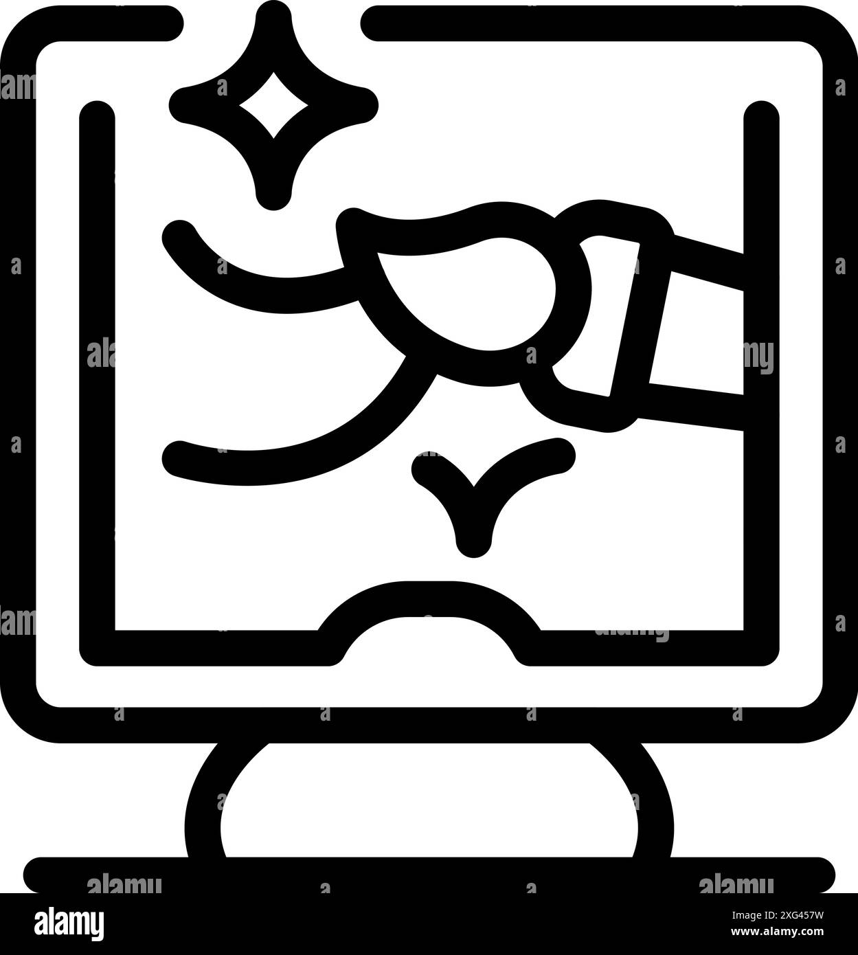 Digital artist is creating a masterpiece on a computer screen using a ...