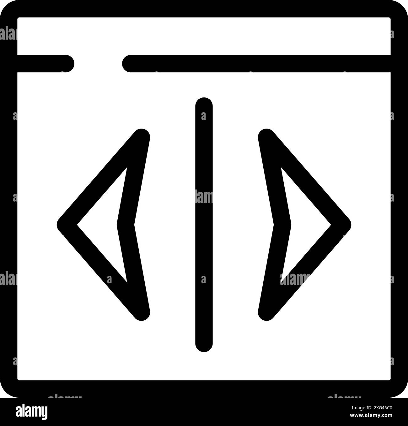 Simple icon of a web browser window featuring left and right arrows, perfect for representing ...