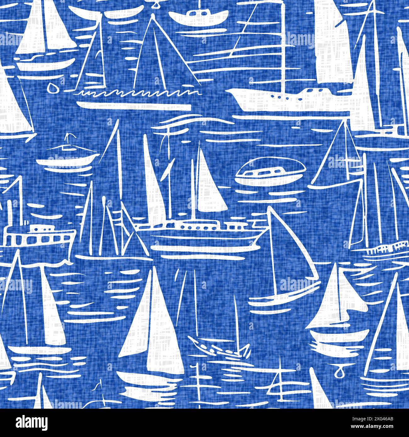 Coastal sail boat in azure ocean blue seamless background. Modern ...