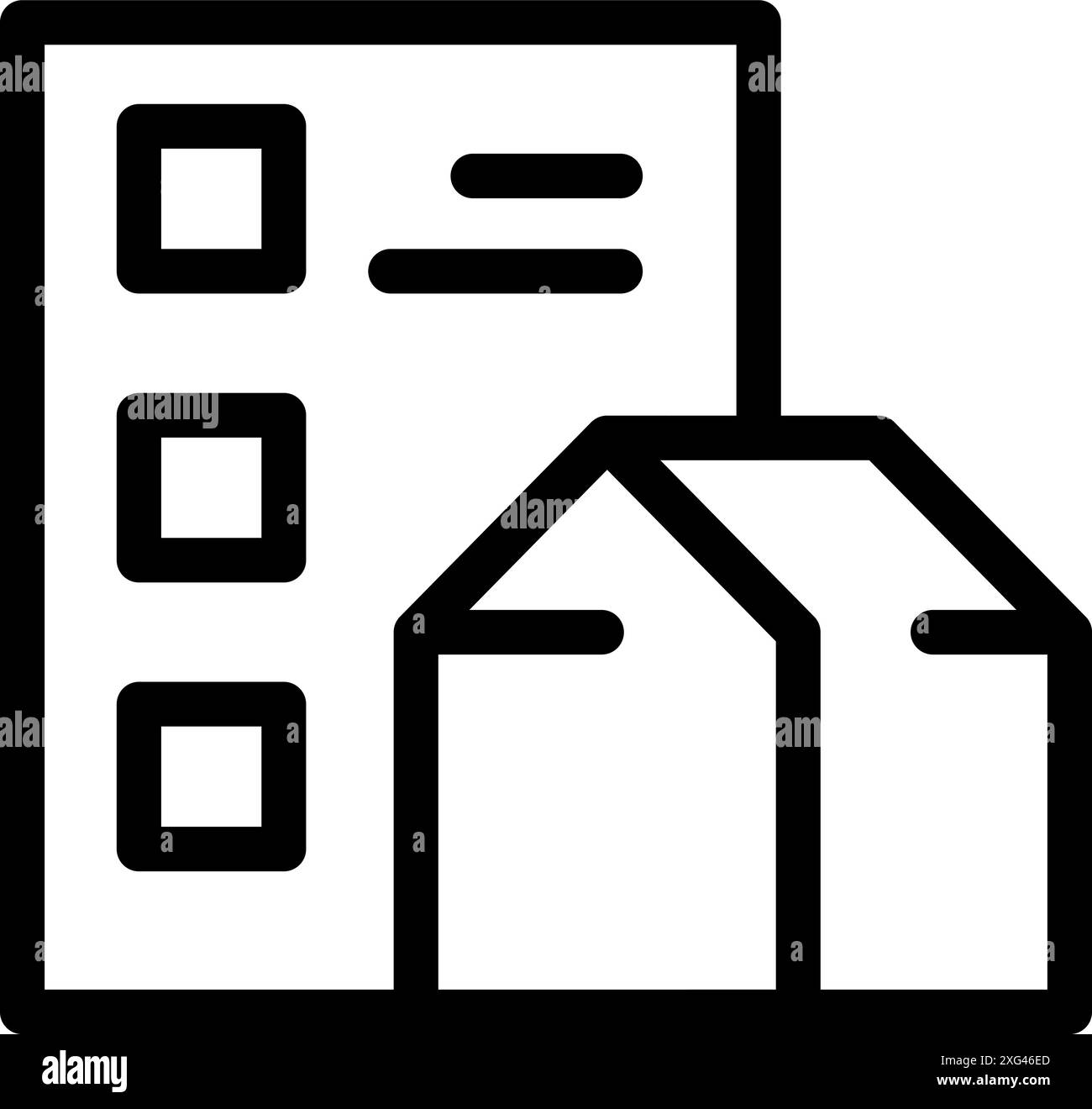 Line art icon of boxes and a checklist, symbolizing organization and ...