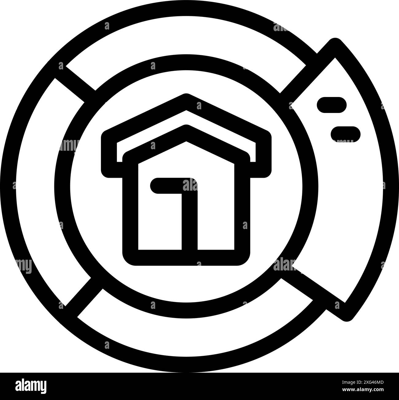 Black outline icon representing a house inside a pie chart, symbolizing ...
