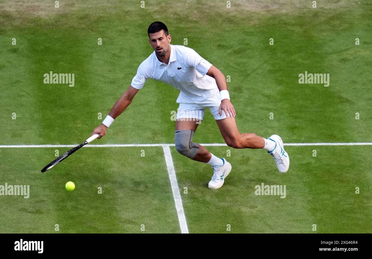 Novak Djokovic in action against Alexei Popyrin (not pictured) on day six of the 2024 Wimbledon ...
