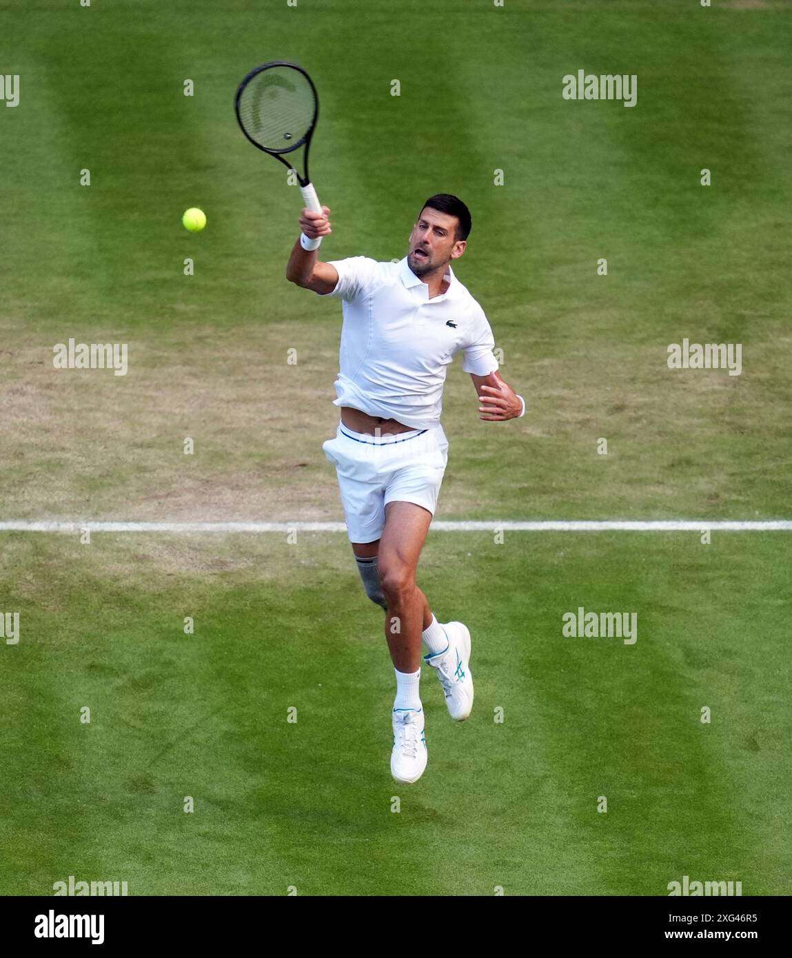 Novak Djokovic in action against Alexei Popyrin (not pictured) on day six of the 2024 Wimbledon ...