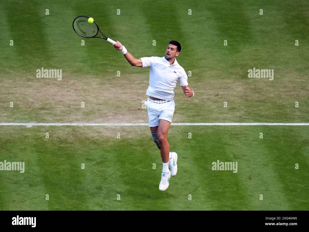Novak Djokovic in action against Alexei Popyrin (not pictured) on day six of the 2024 Wimbledon ...