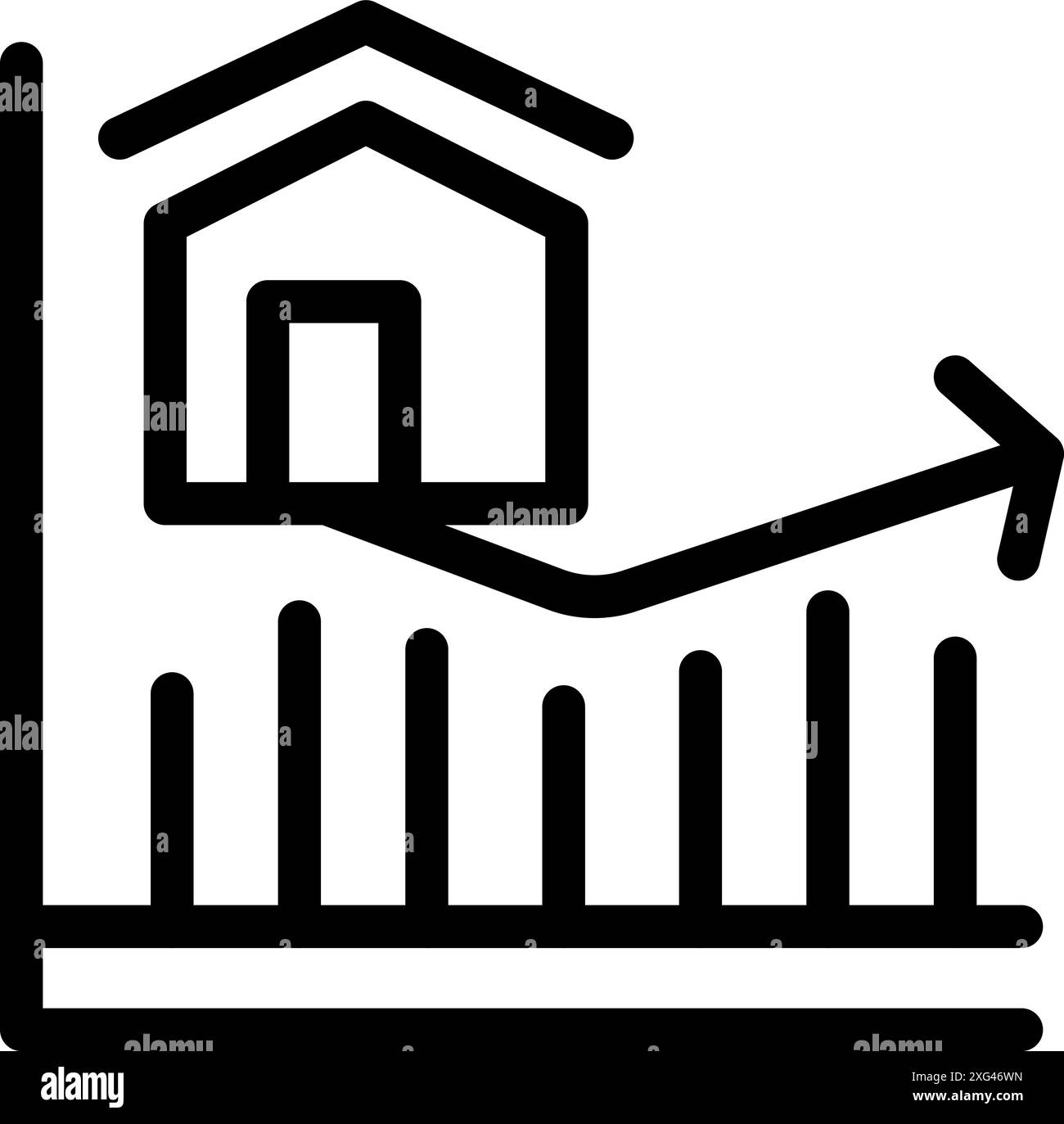 Line chart showing the rising cost of real estate with a house icon ...