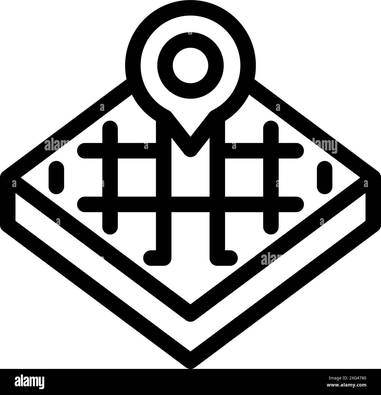 Simple black and white icon of a location pin dropped onto a map ...