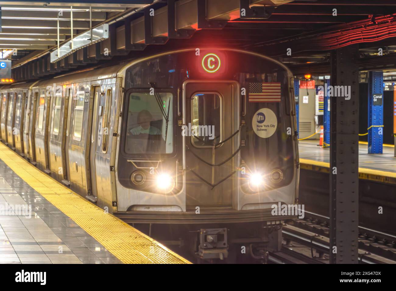 New York City, United States - May-26-2024, New York subway train pulls ...