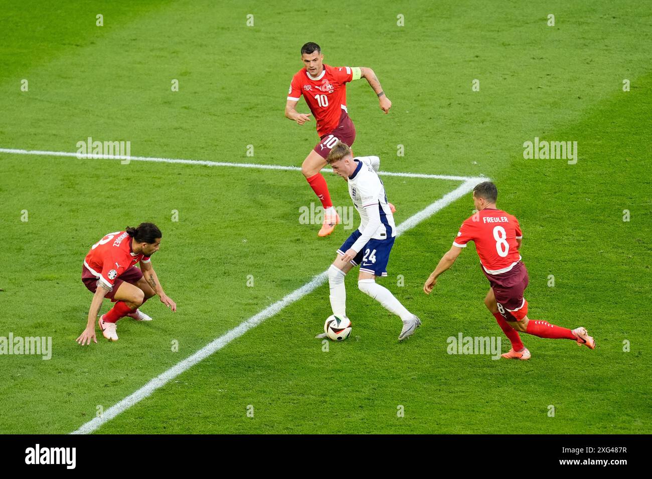 England's Cole Palmer (centre) in action against Switzerland's Remo ...