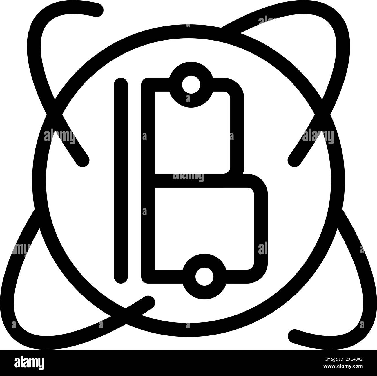 Icon of letter b inside a circle with orbiting circles representing the ...