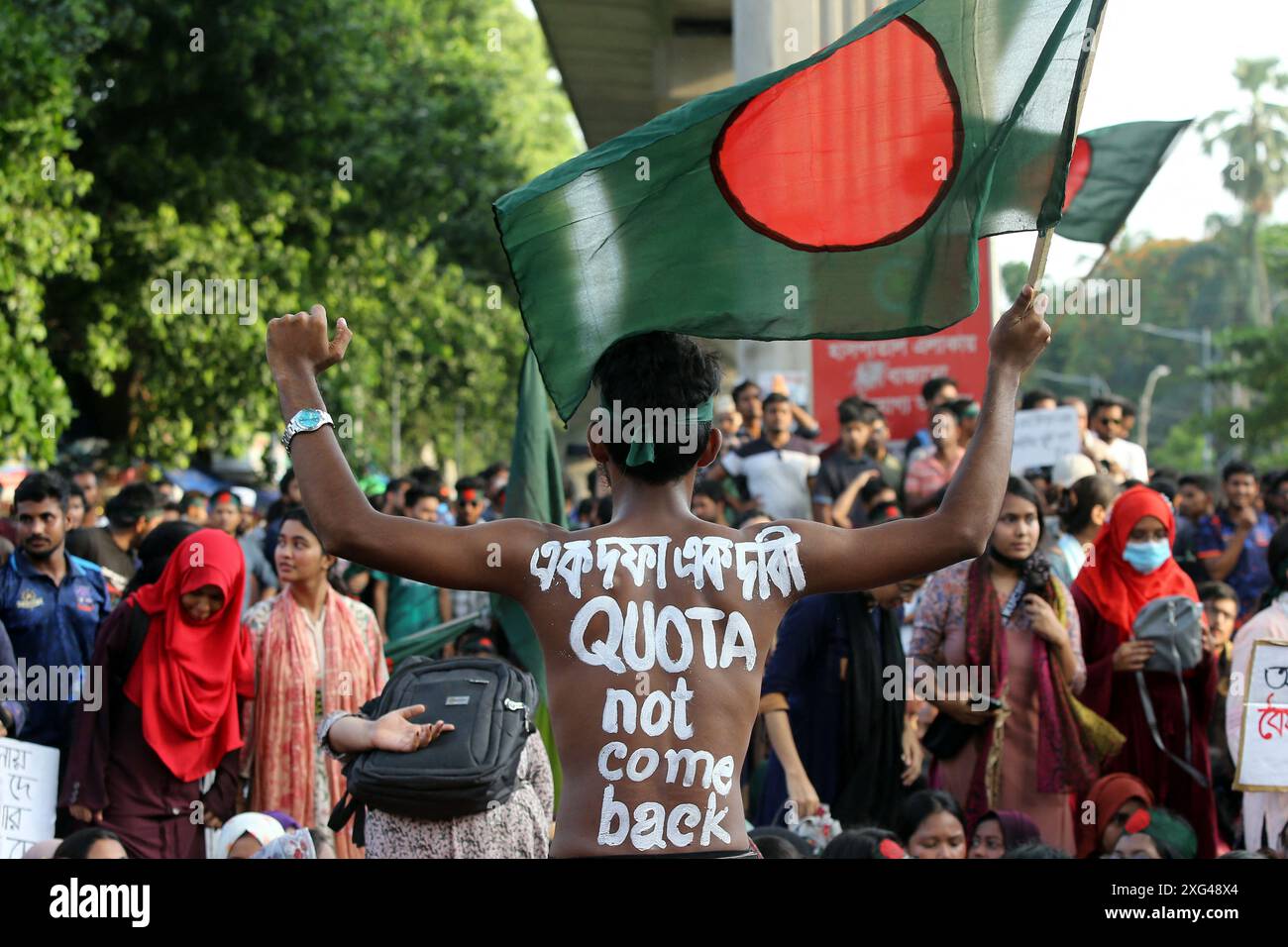 Bangladeshi students block the Shahbagh intersection, during a protest ...