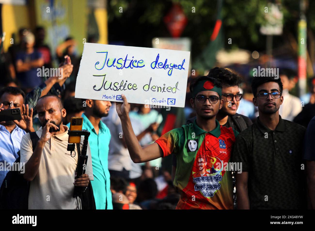 Bangladeshi students block the Shahbagh intersection, during a protest ...