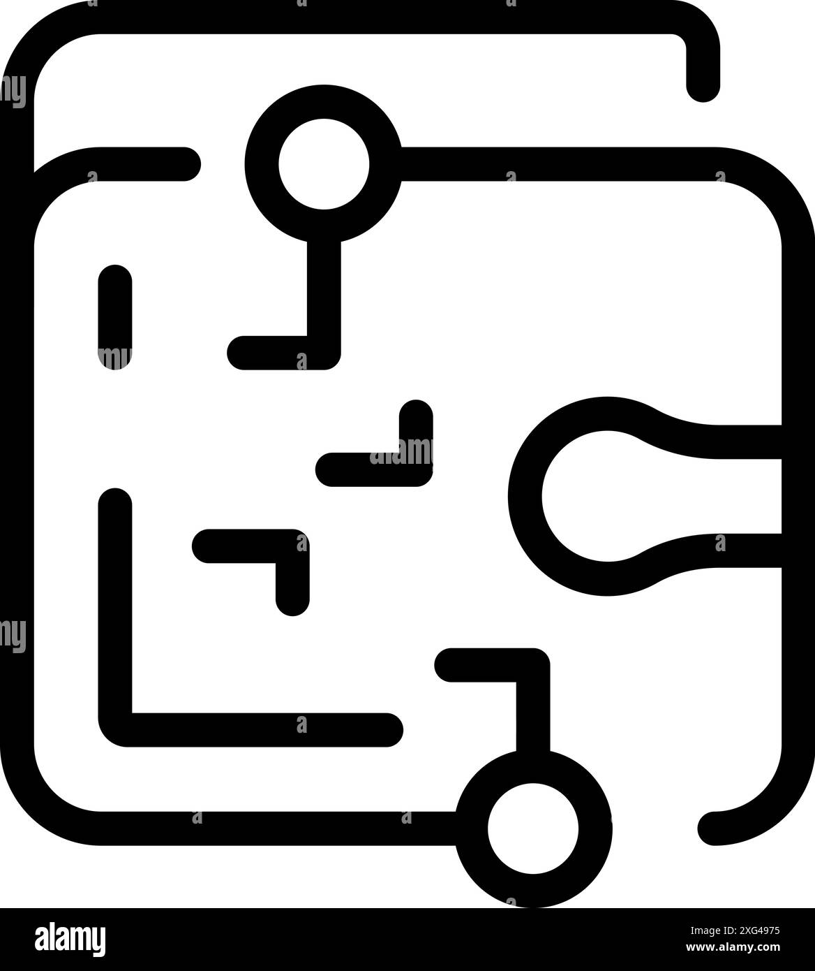 Black and white icon of a printed circuit board with visible ...