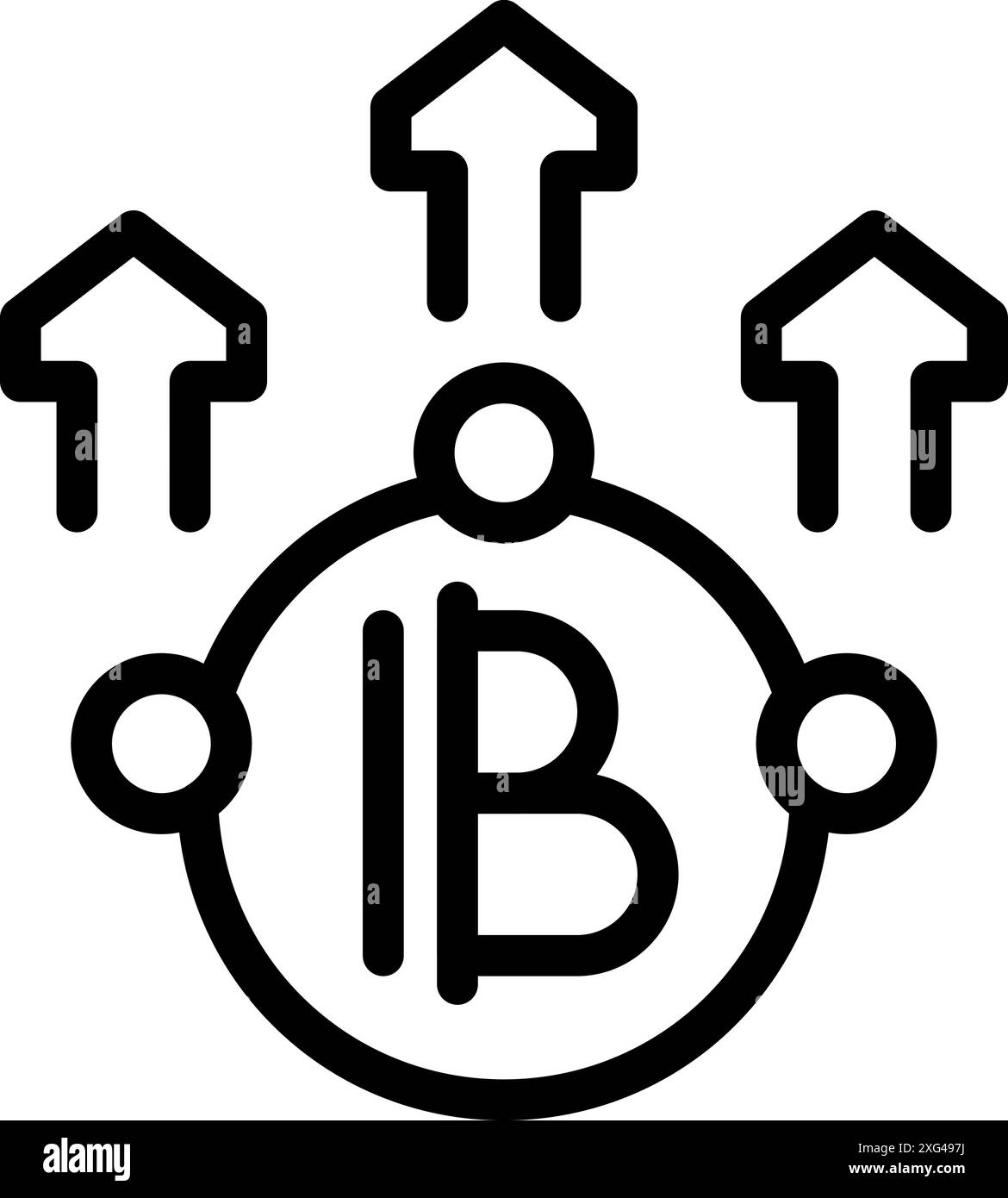 Line icon of the thai baht currency symbol surrounded by arrows ...