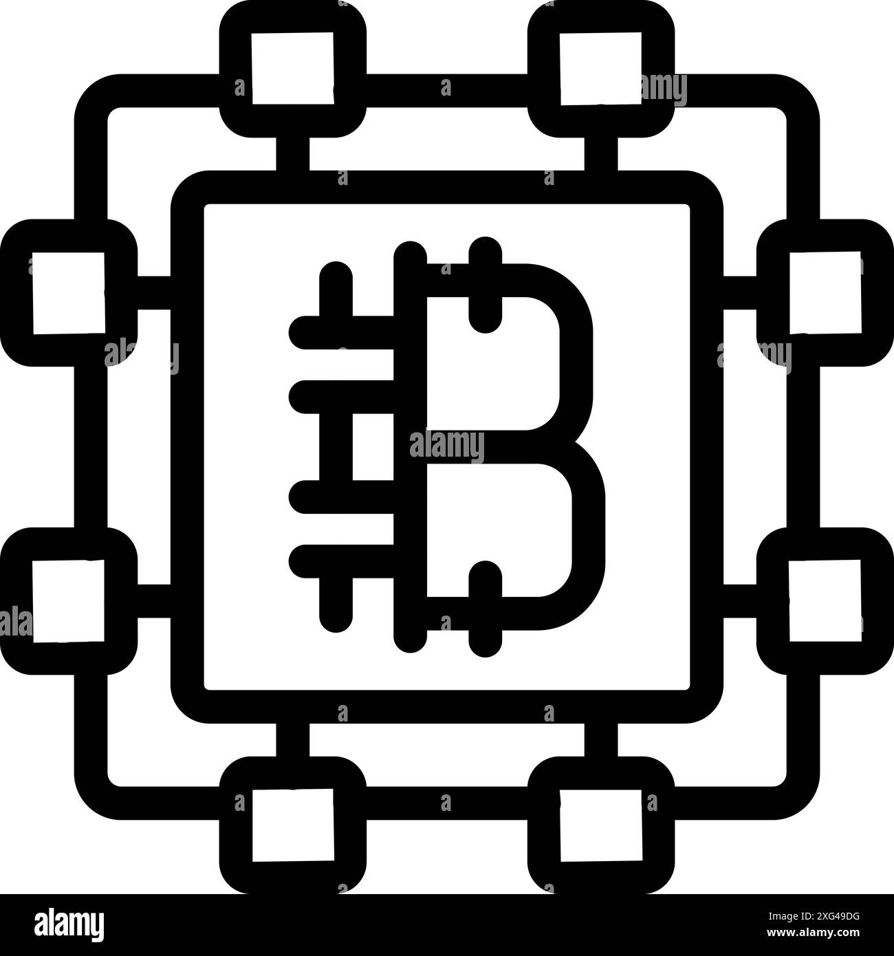 Line art icon representing a bitcoin mining hardware processing ...