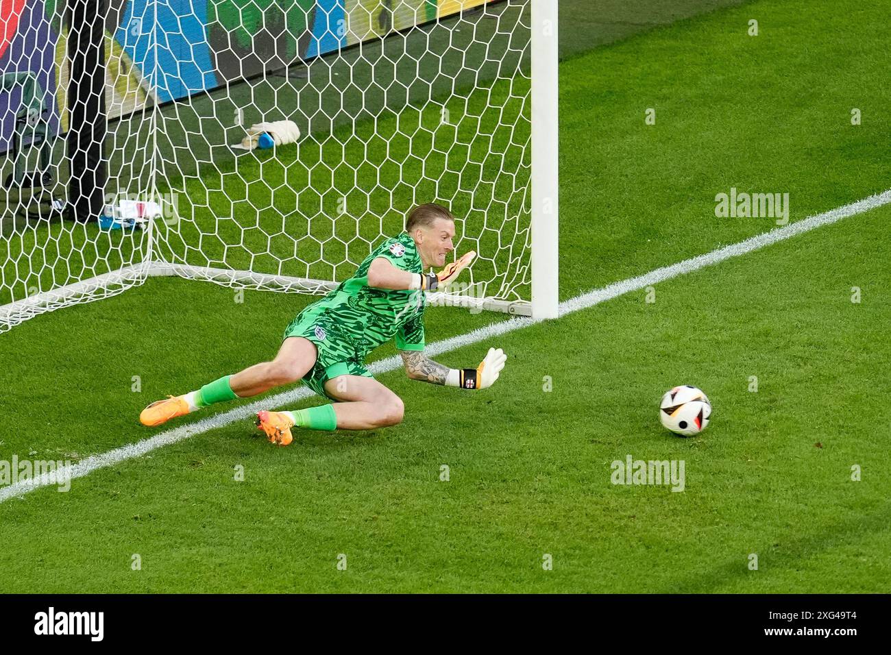 England goalkeeper Jordan Pickford saves the penalty from Switzerland's ...