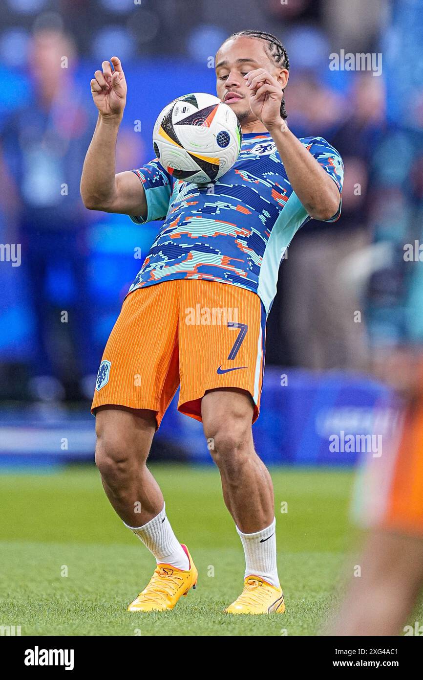 BERLIN, GERMANY - JULY 6: warmup of Xavi Simons of the Netherlands ...
